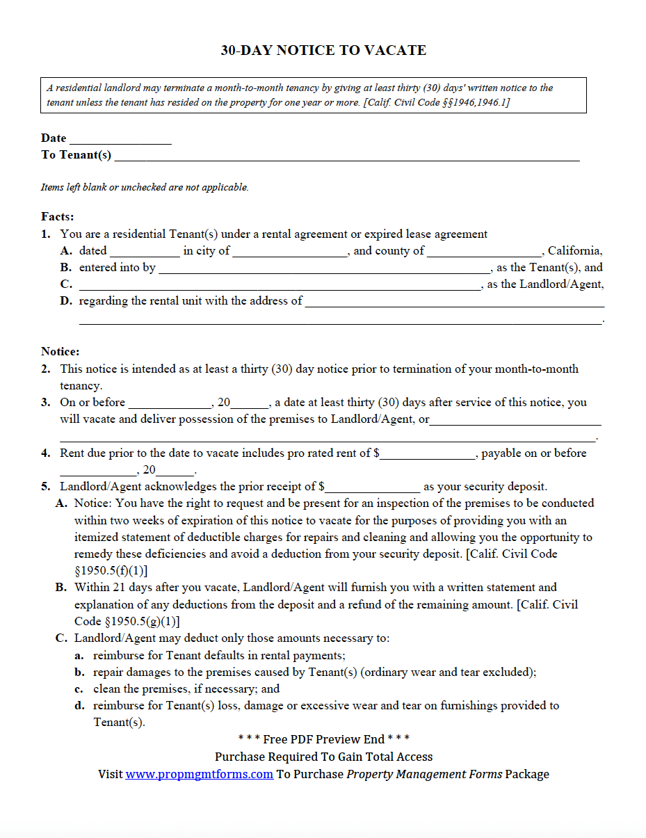 30 Day Notice To Vacate Florida Sample Letter Database Letter 